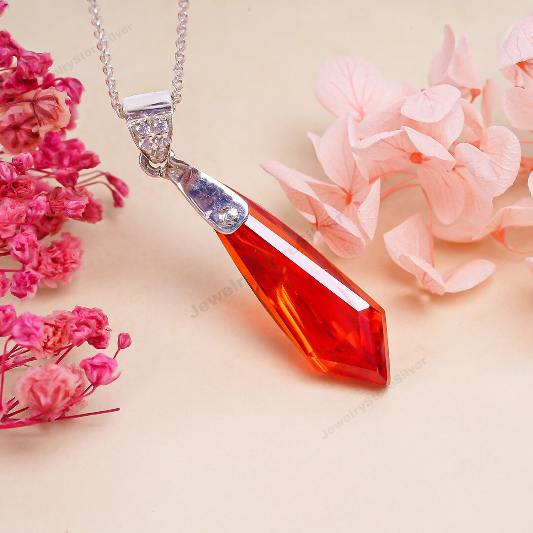 Orange Sapphire Pendant: Kite Gemstone, Sterling Silver Necklace, Boho ...