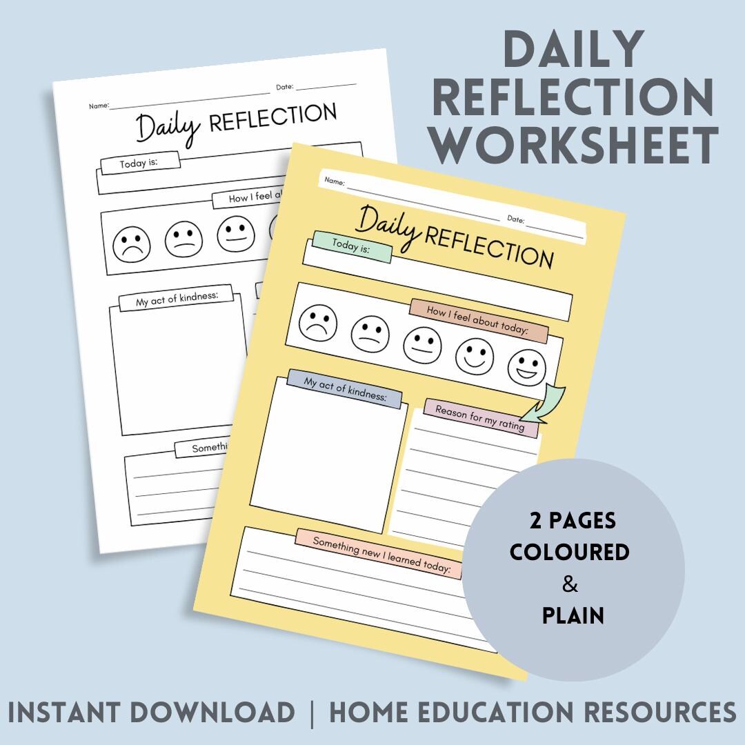 Daily Reflection Worksheet, Home Educating, Classroom, Education ...