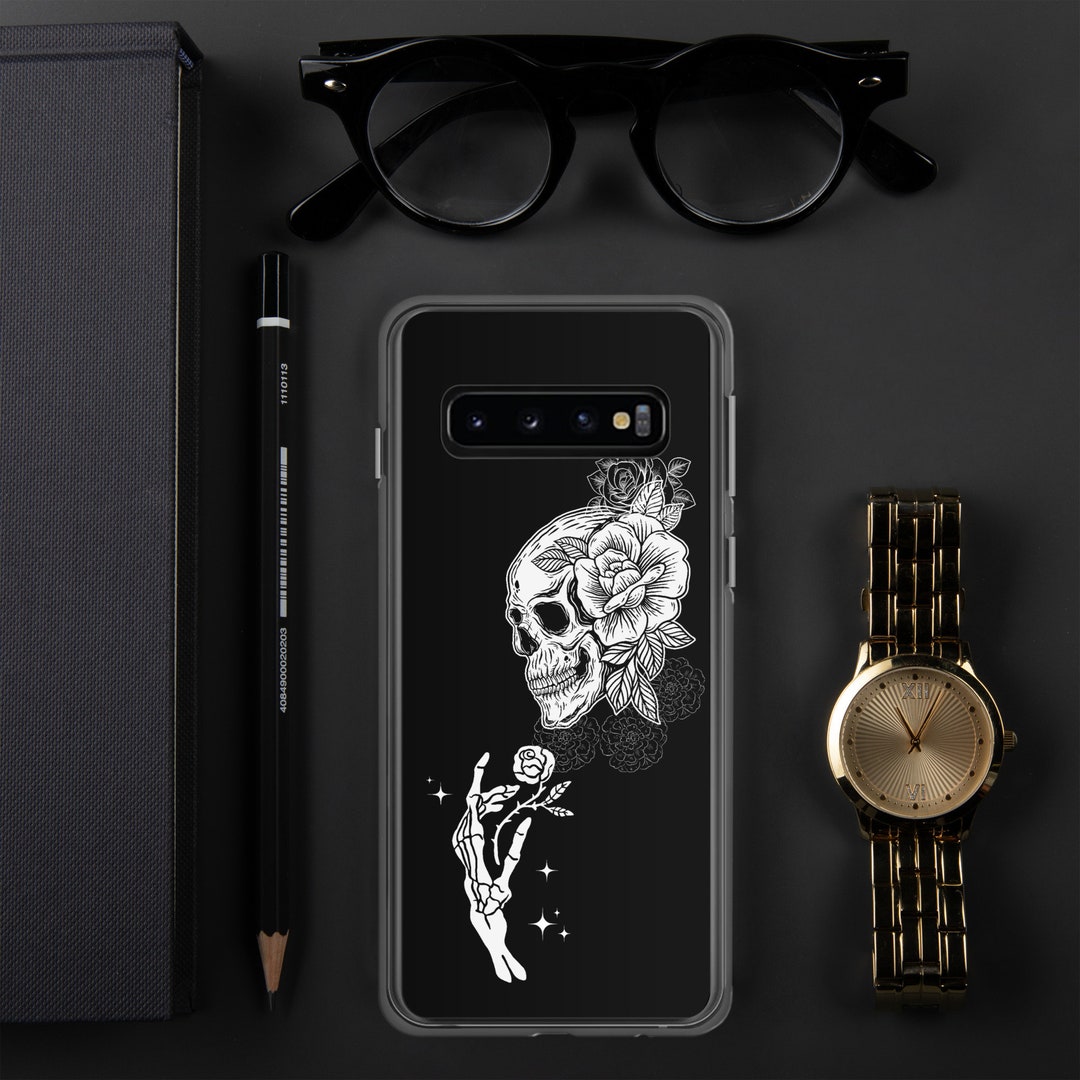 Skeleton Skull Clear Phone Case With Floral Design for Samsung Models ...