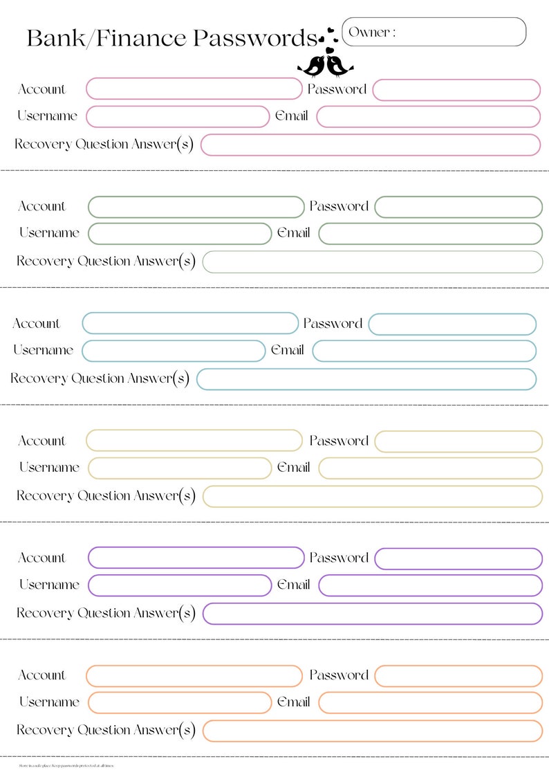 Organize Your Passwords With Style Instant Download Printable Password ...
