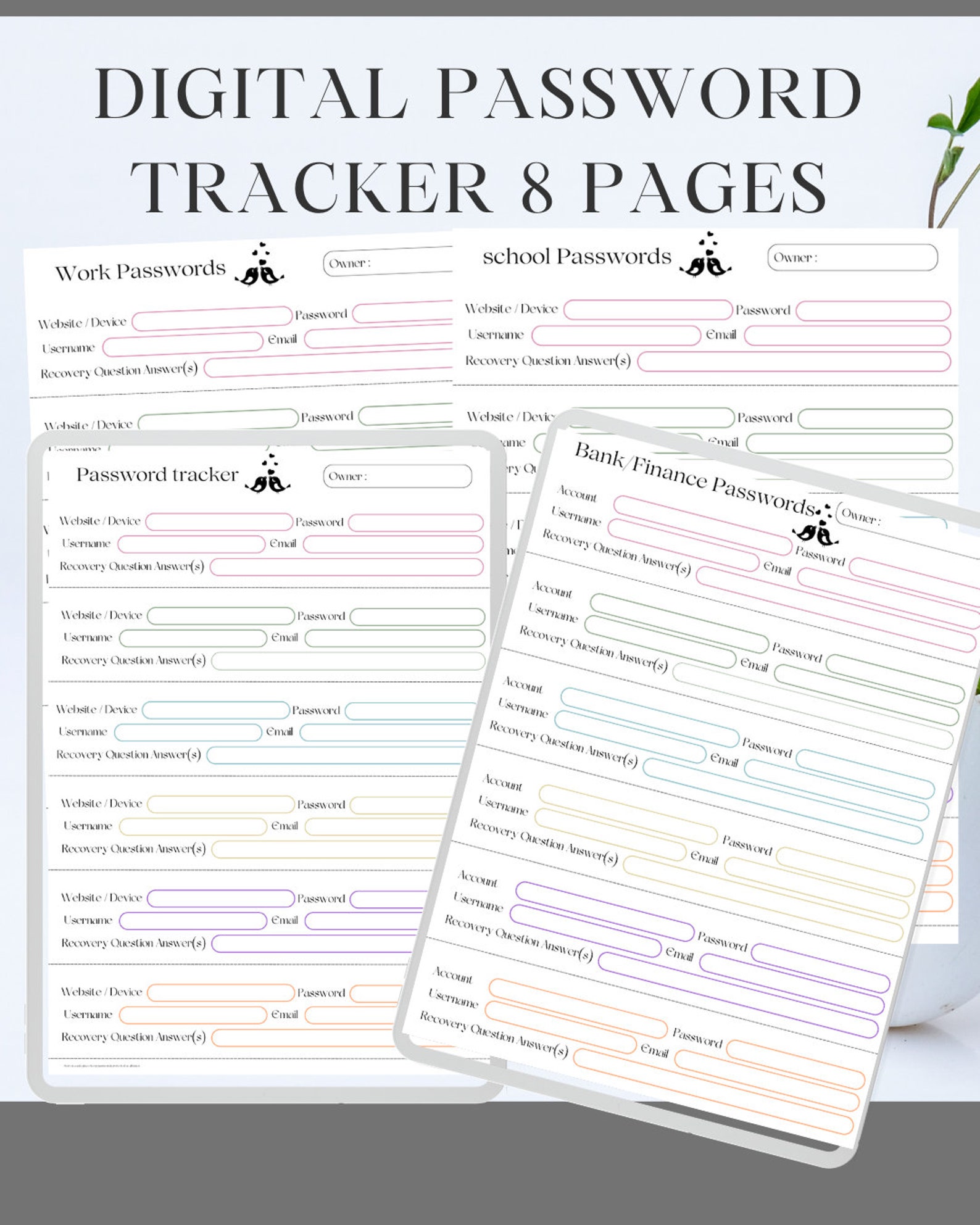 Organize Your Passwords With Style Instant Download Printable Password ...