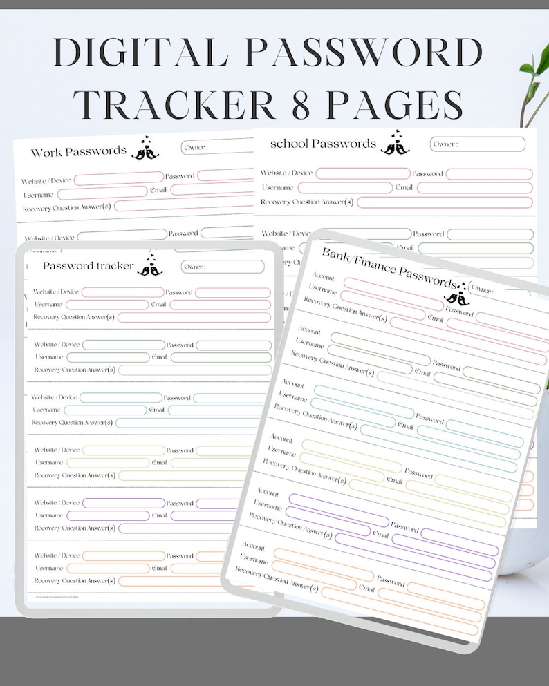 Organize Your Passwords With Style Instant Download Printable Password ...