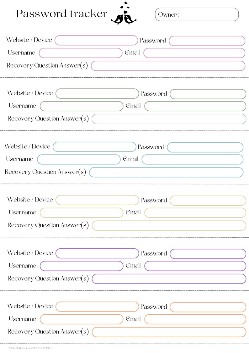Organize Your Passwords With Style Instant Download Printable Password ...