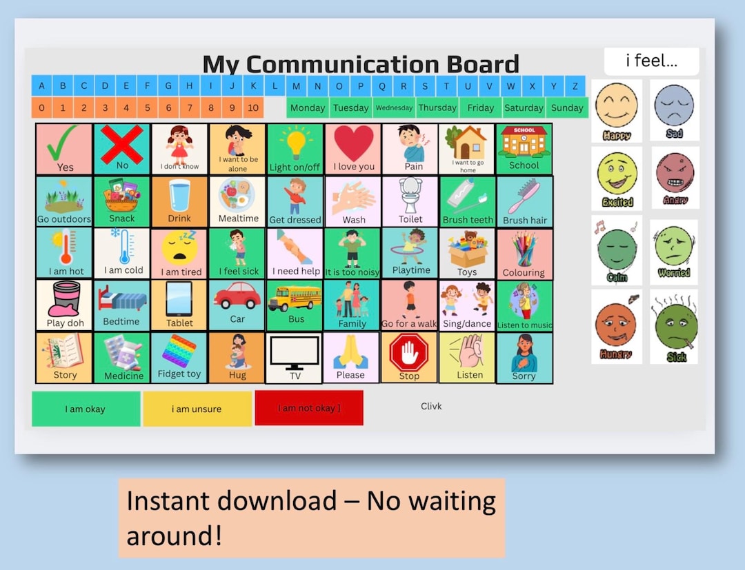 Communication Board, Non Verbal/pre Verbal, Children or Adults - Etsy