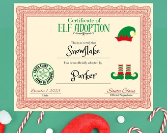 Certificate of Elf Adoption, Christmas Theme, Ready to Print on T ...