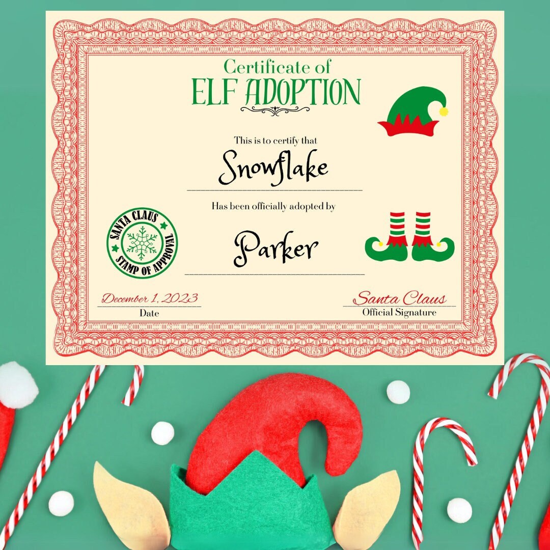 Editable Elf Adoption Certificate - Etsy
