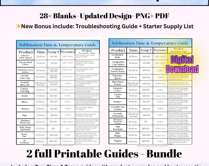Sublimation Time and Temperature Guide, 28+ Blanks Chart (PNG, PDF ...