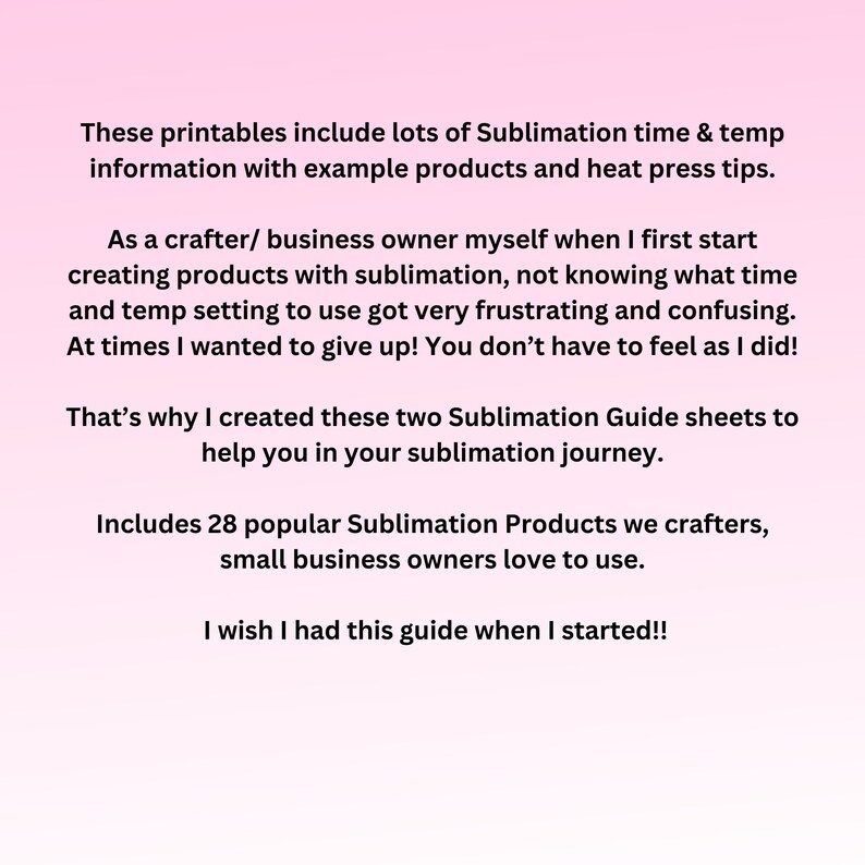 Sublimation Time and Temperature Guide, Digital Download, Instant ...