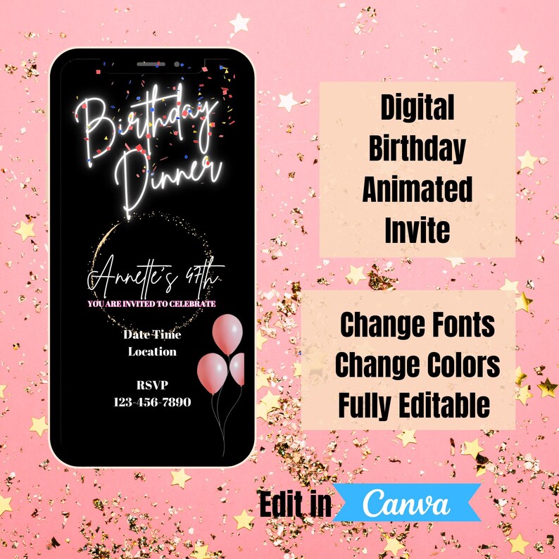 Editable Digital Invitation, Animated Invite, Birthday Celebration ...