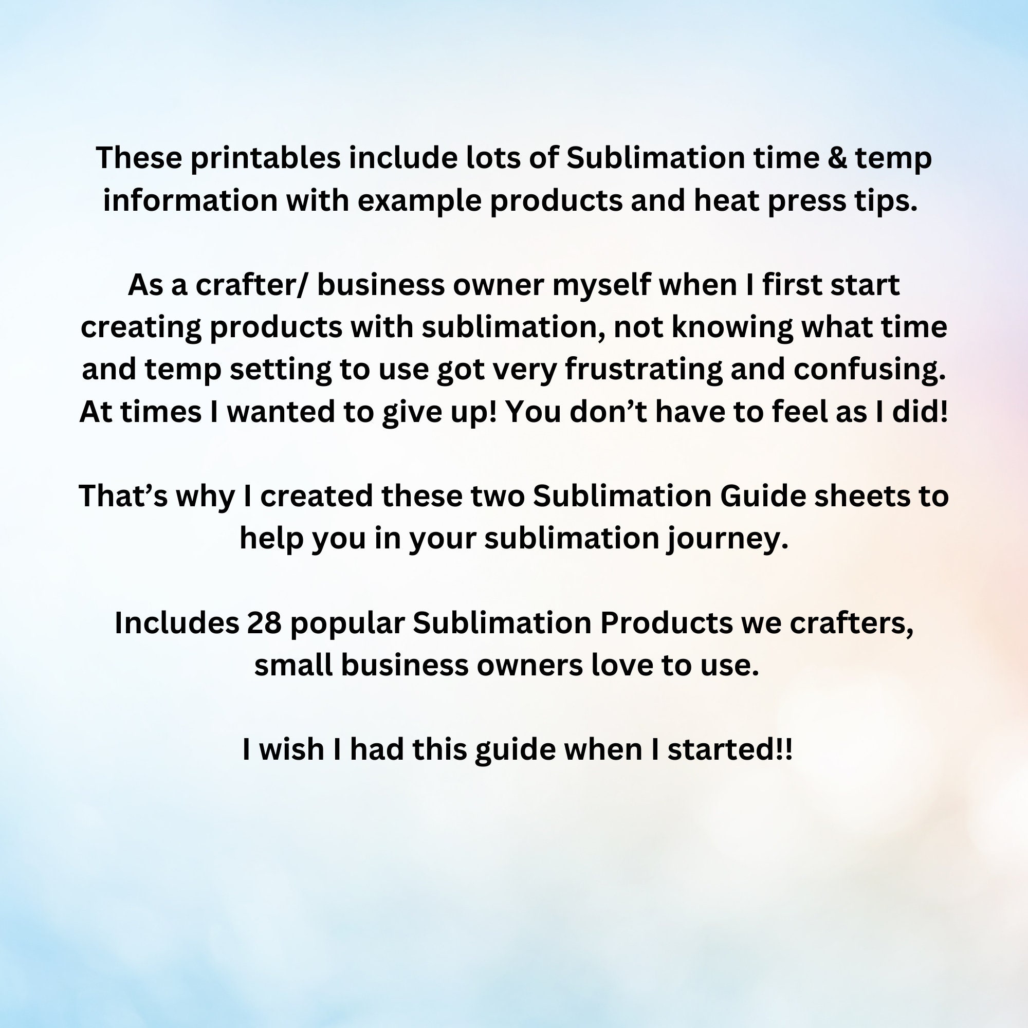 Sublimation Time and Temperature Guide, Digital Download, Instant ...