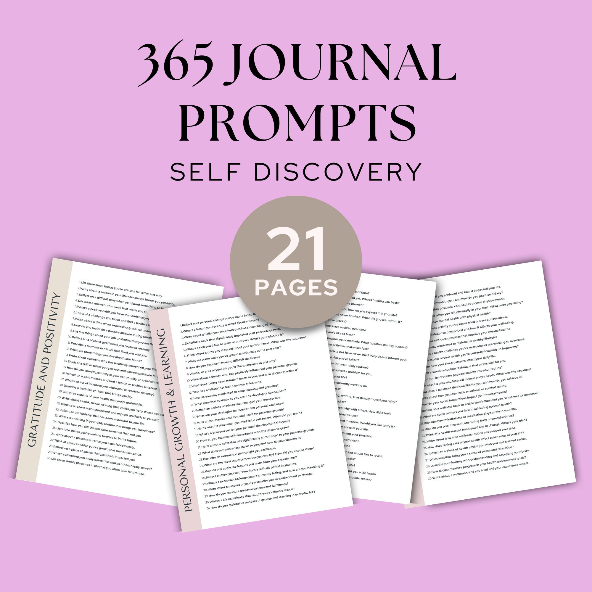 365 Journal Prompts for Daily Self-discovery, Printable, Digital ...