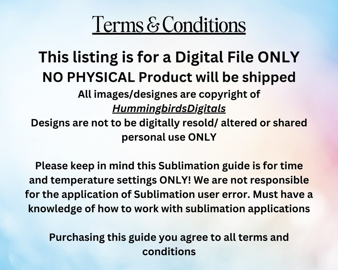 Sublimation Time and Temperature Guide, Digital Download, Instant ...