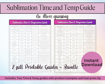 Sublimation Time and Temperature Guide, Digital Download, Instant ...