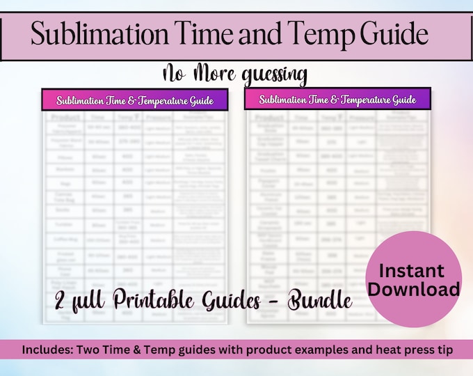 Sublimation Time and Temperature Guide, Digital Download, Instant ...