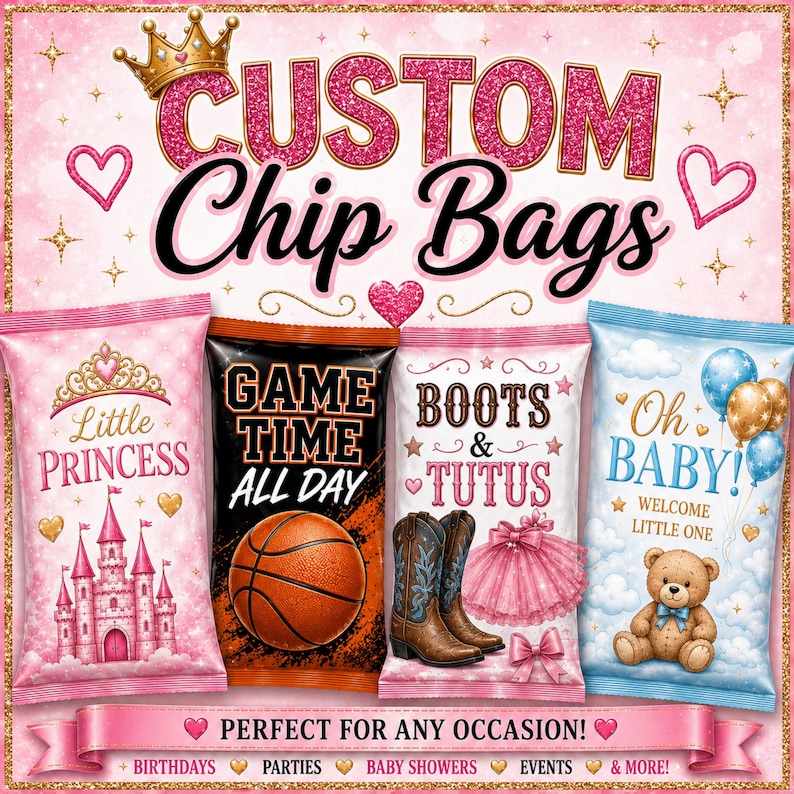 Custom Chip Bags, Personalized Party Favors, Any Theme Birthday Party ...