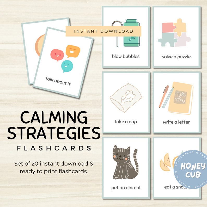 20 Calming Techniques Flashcards Calming Corner Instant Download ...