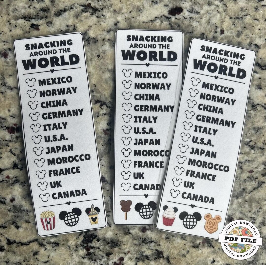 Snacking Around the World Printable Bookmarks | Disney Epcot Snack ...