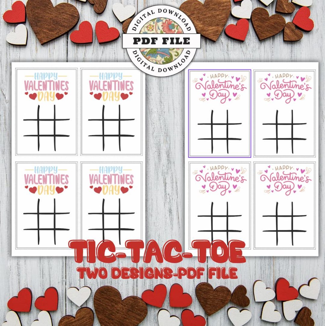 Tic Tac Toe Valentines Digital Download, PDF File, Print at Home, Class ...