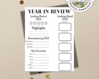 Print at Home NYE Year in Review PDF File, Digital Download, Instant ...