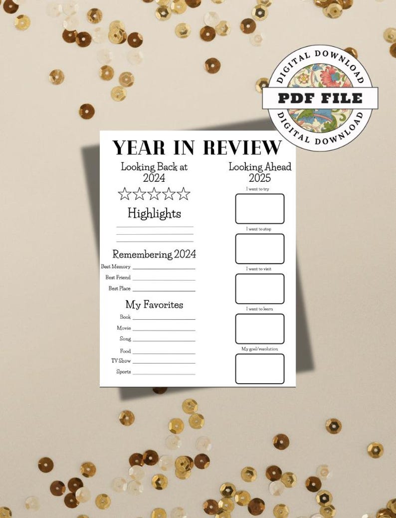 Print at Home NYE Year in Review PDF File, Digital Download, Instant ...
