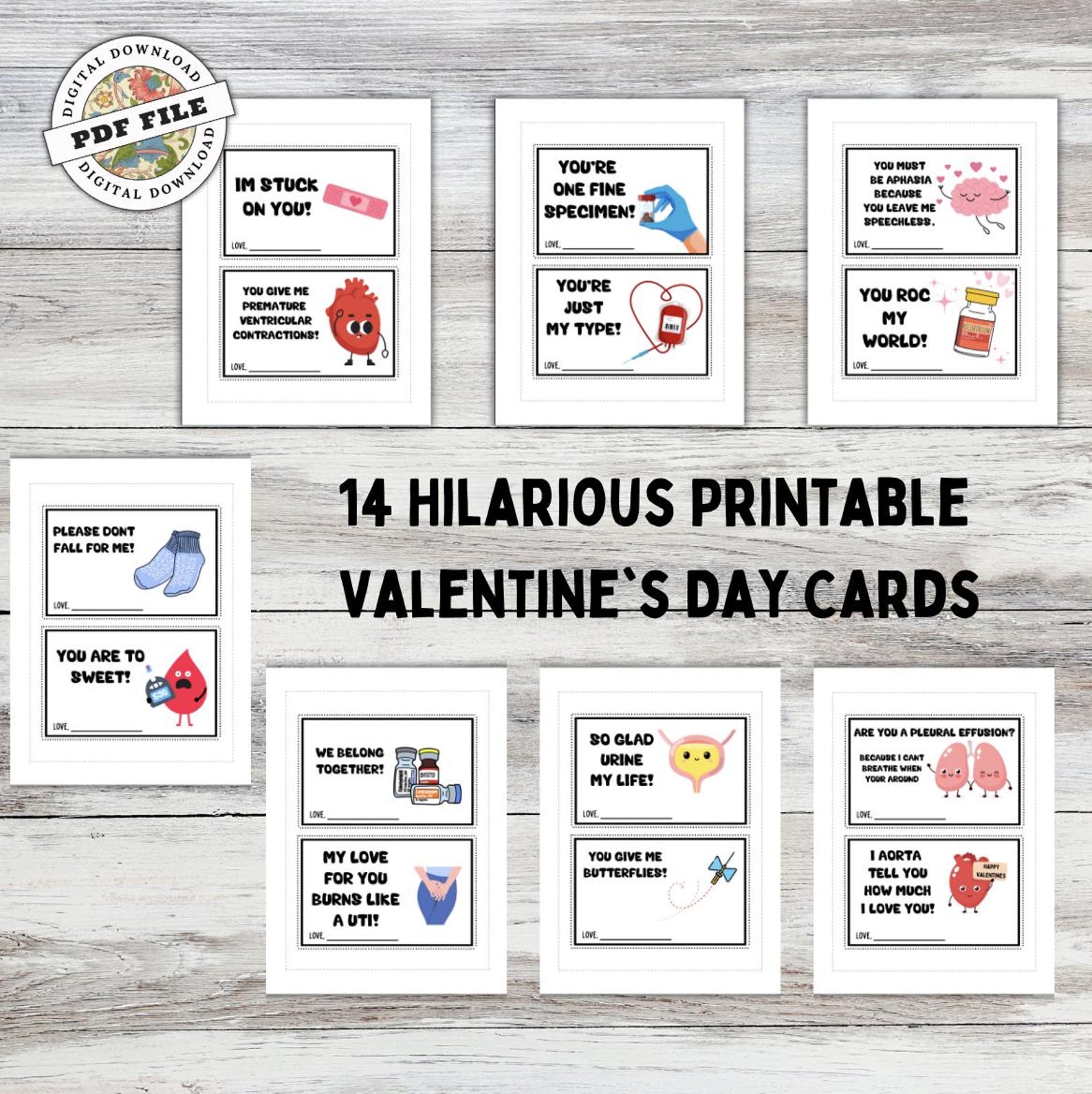 Nurse Valentine Cards, Pdf Download, Print at Home, Hilarious, Fun ...