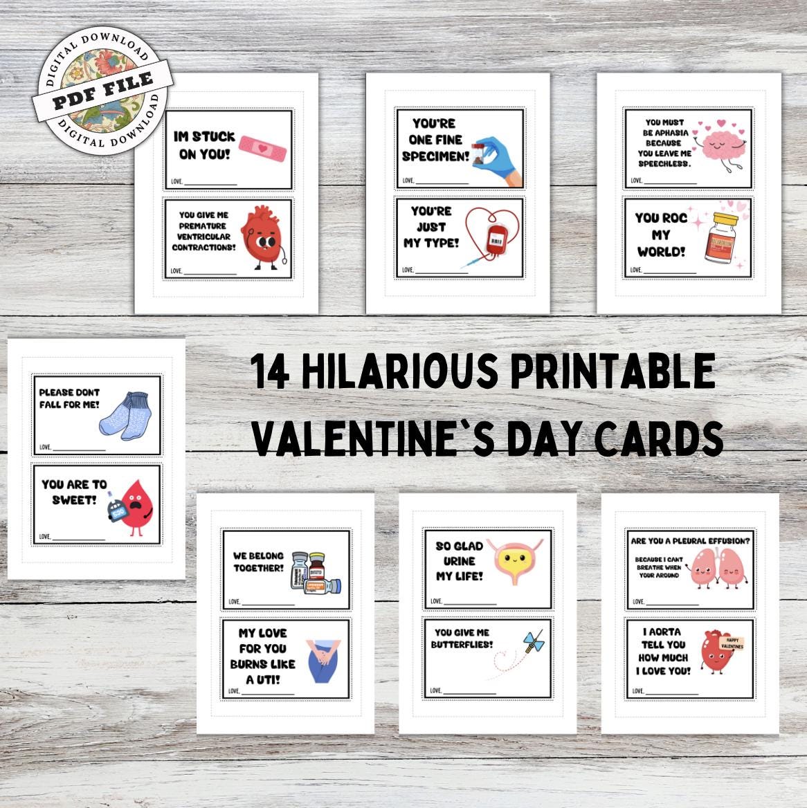 Nurse Valentine Cards, Pdf Download, Print at Home, Hilarious, Fun ...