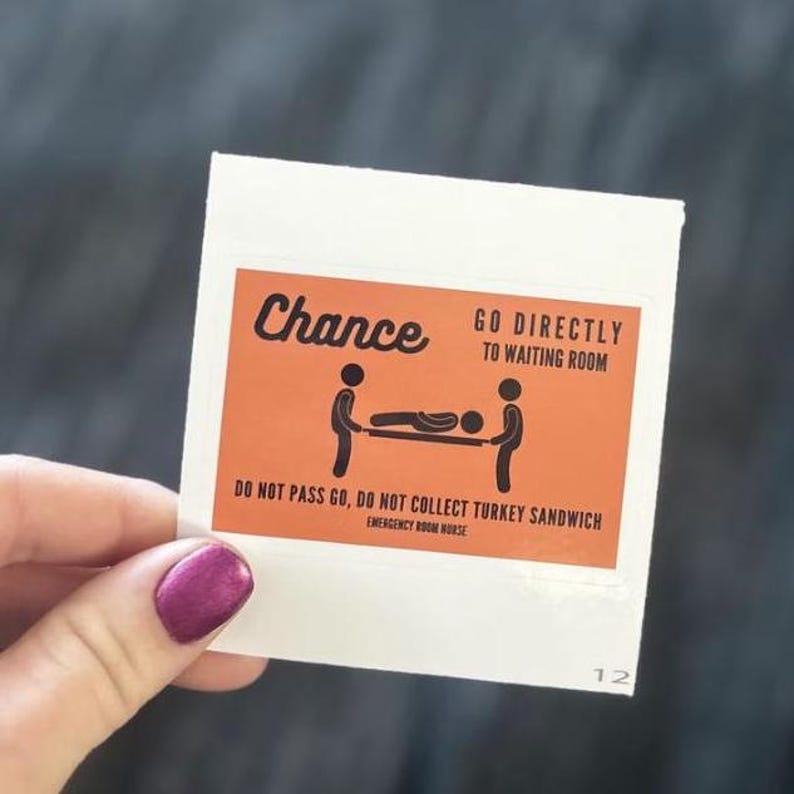 Monopoly Inspired Chance Sticker, Nurse Humor, Emergency Room Gift ...