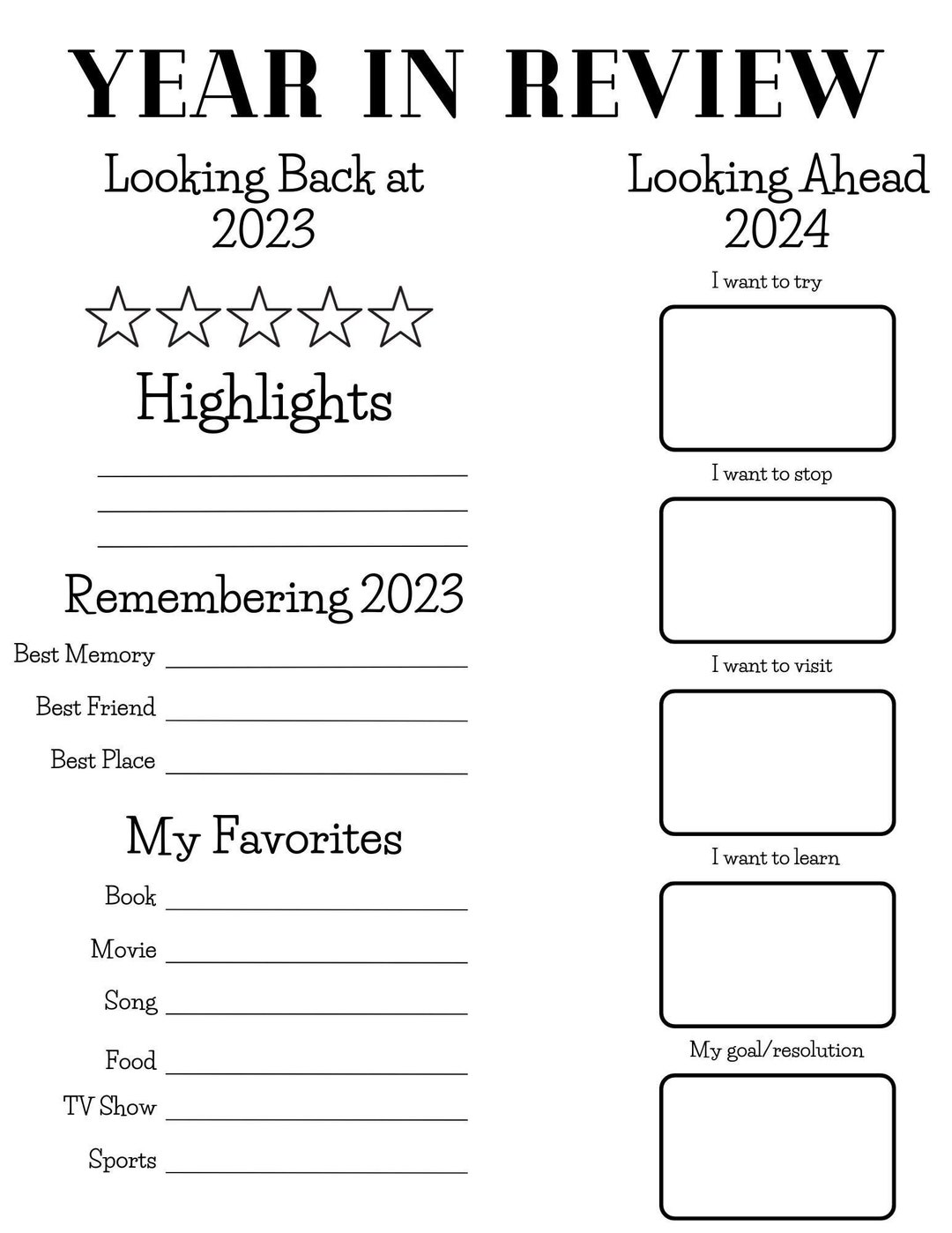 Print at Home NYE Year in Review PDF - Etsy