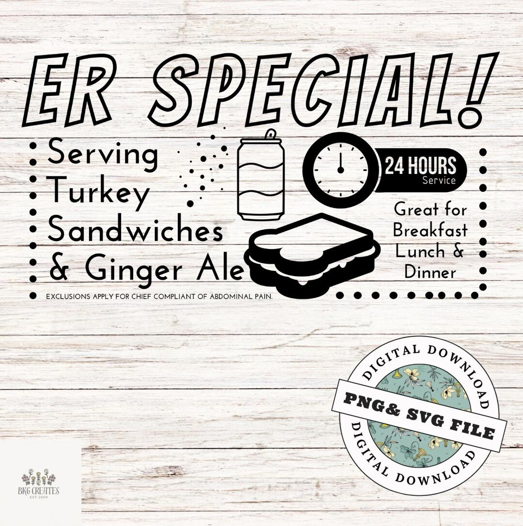 Funny Nurse SVG: Turkey Sandwich & Ginger Ale Design (digital Download ...