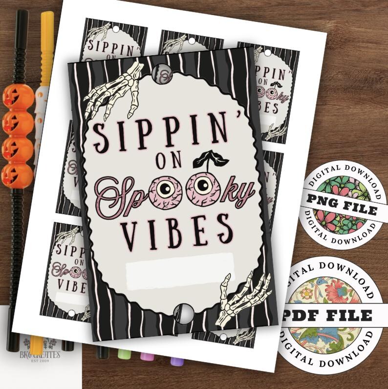 Sippin’ on Spooky Vibes Straw Tags | Halloween Drink Tag Printable ...