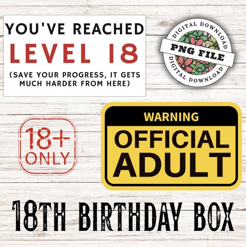 Funny 18th Birthday PNG Bundle: Gamer Sign, Adult Warning Label ...