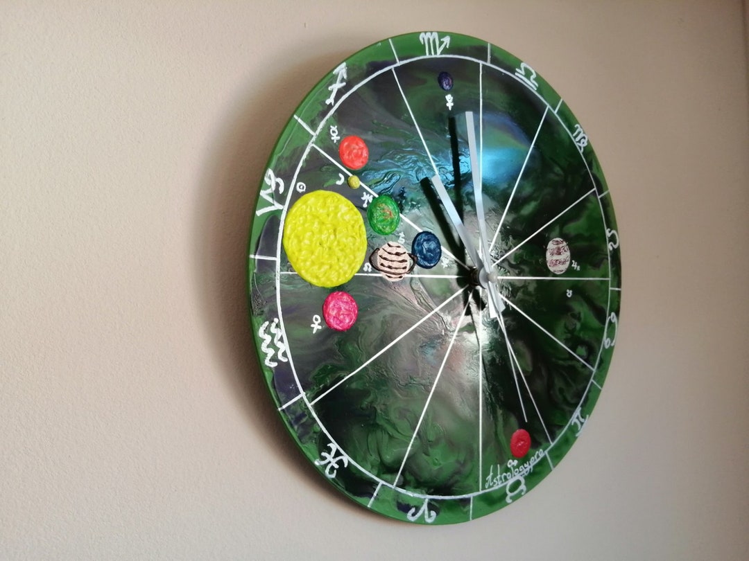 Custom Horoscope Clock Astrological Handmade Timepiece Zodiac Art Wall ...