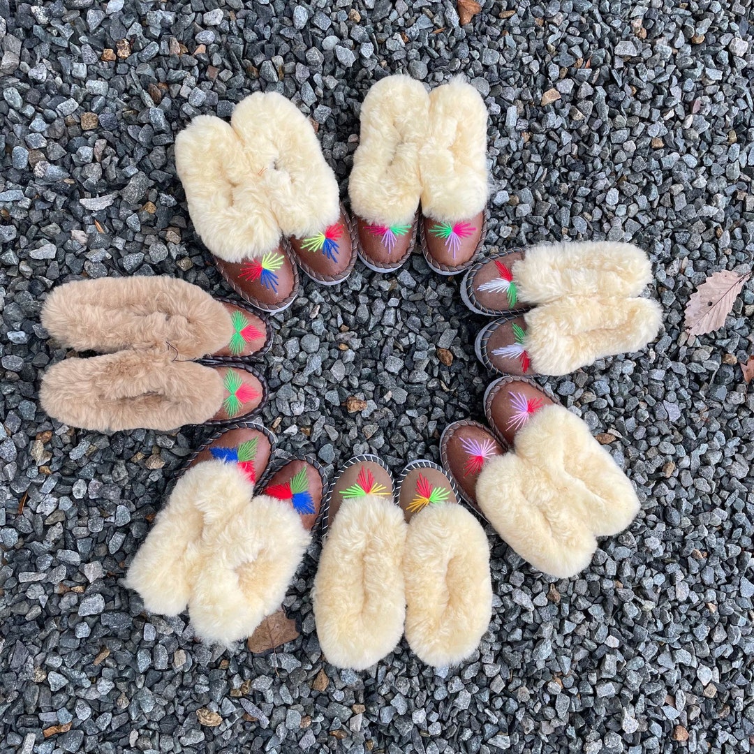 Year Round Slippers, Sheepskin Slippers, Embroidered Wool Slippers ...