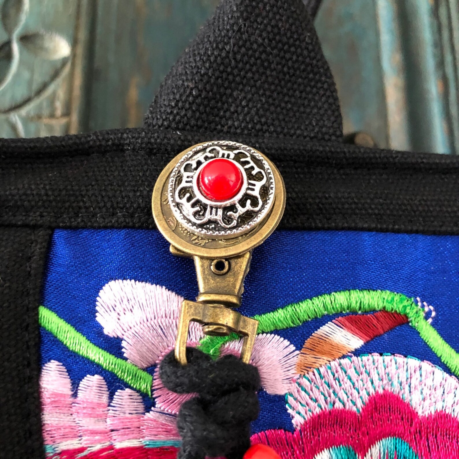 Large Embroidered Boho Tote, Hmong Lotus Flower Bag, Pom Pom Hippie Bag ...