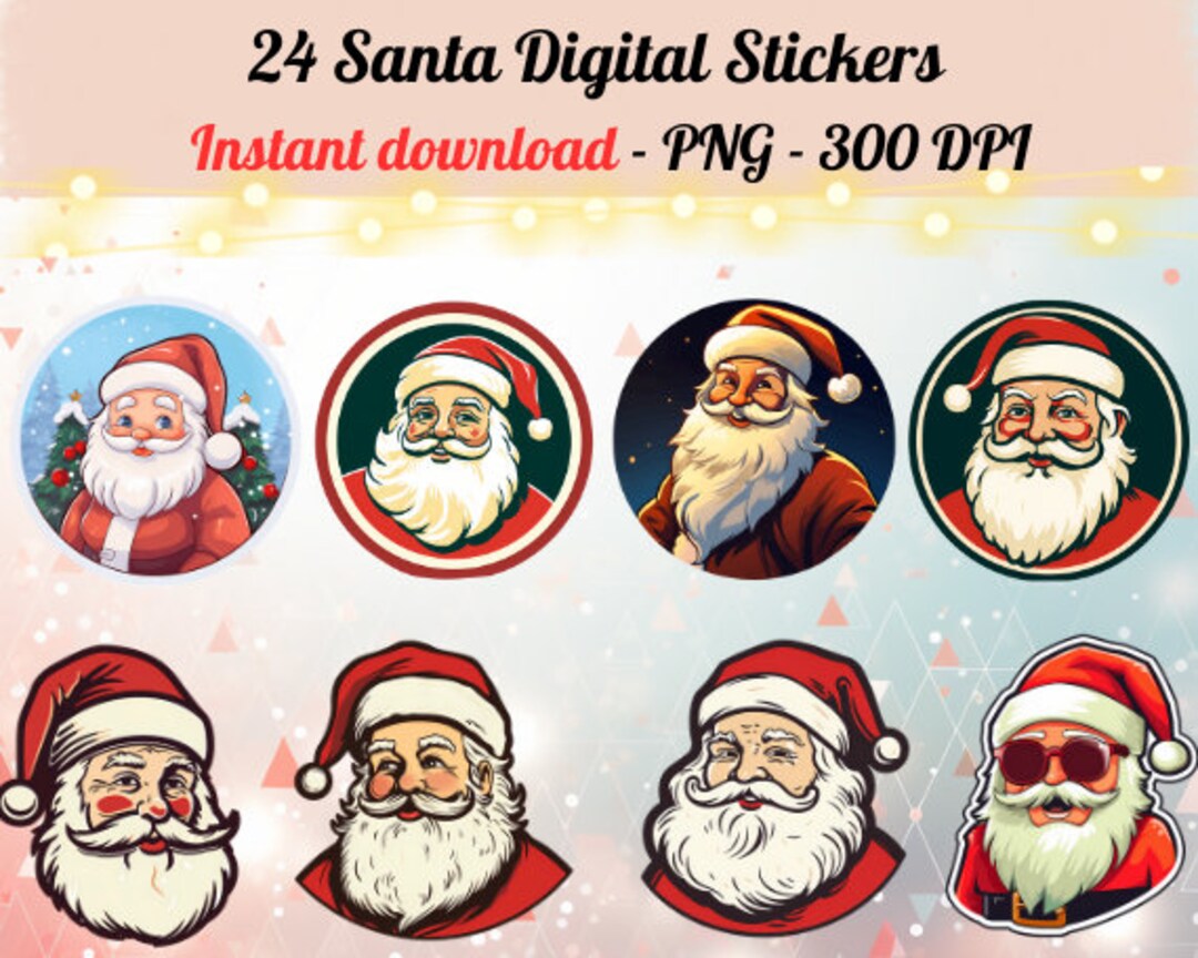 24 PNG Santa Claus Digital Stickers, Christmas Stickers, Instant ...
