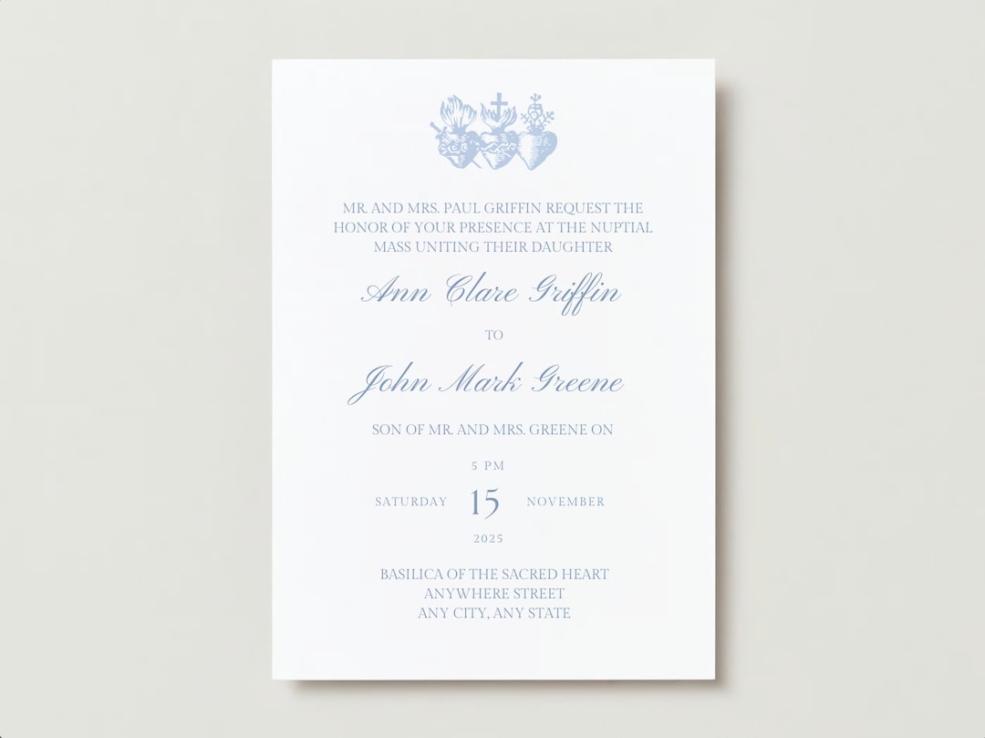 Catholic Wedding Invitation Suite, Simple Blue Religious Wedding ...