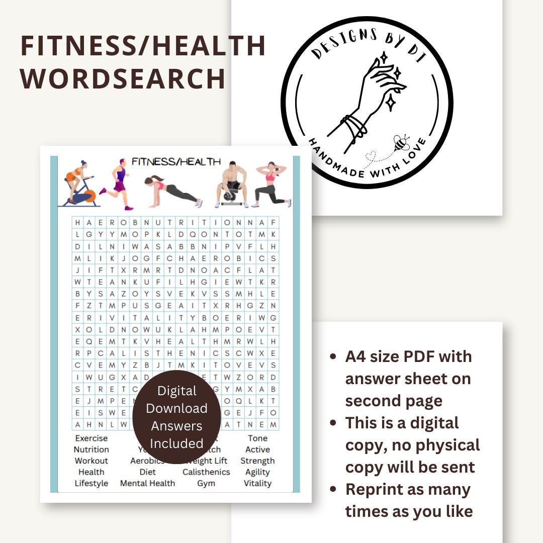 Printable Wordsearch - Fitness/health - Etsy