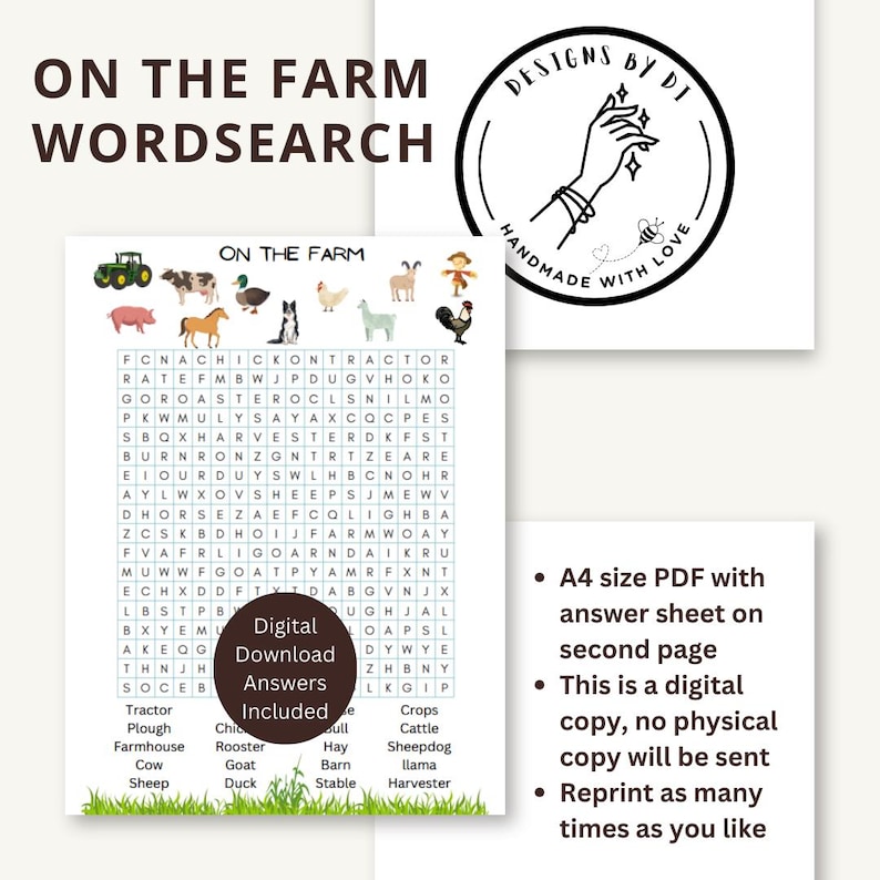 Printable on the Farm Wordsearch - Etsy