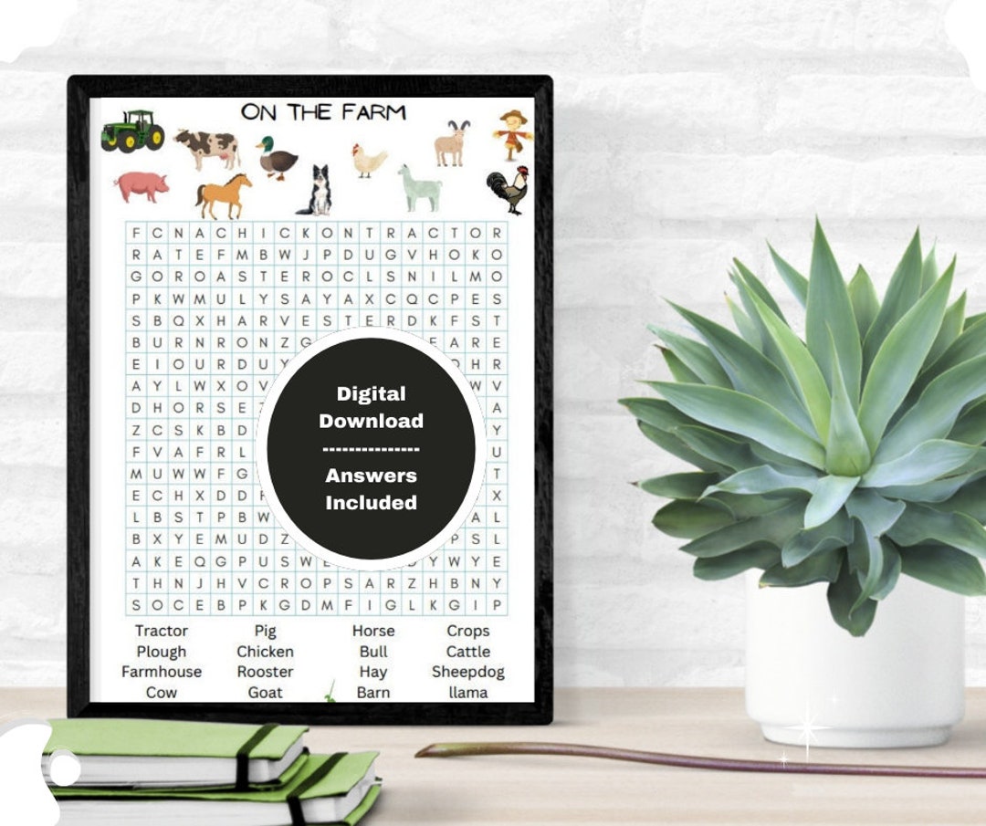 On the Farm Printable Wordsearch - Etsy