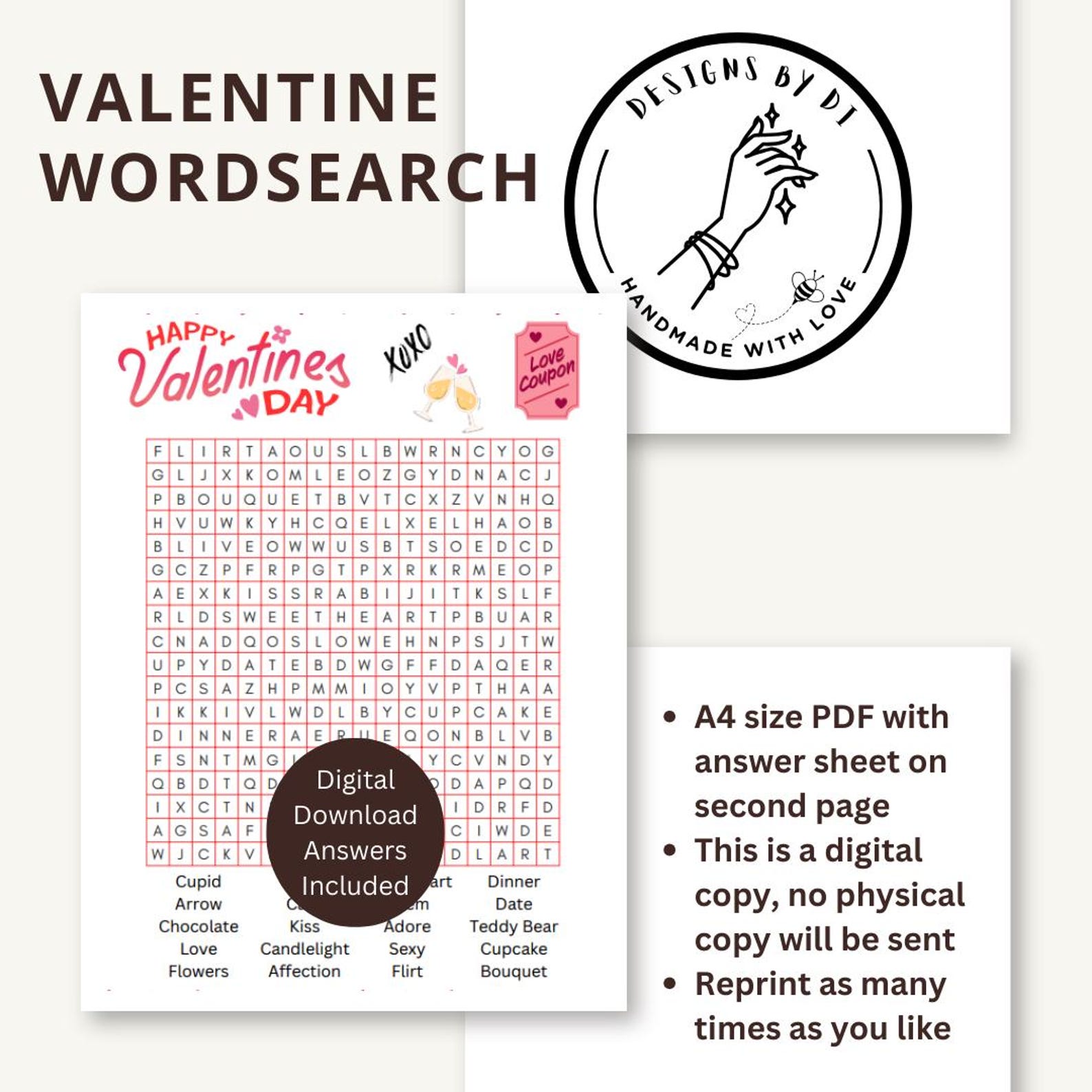 Printable Valentine Wordsearch - Etsy