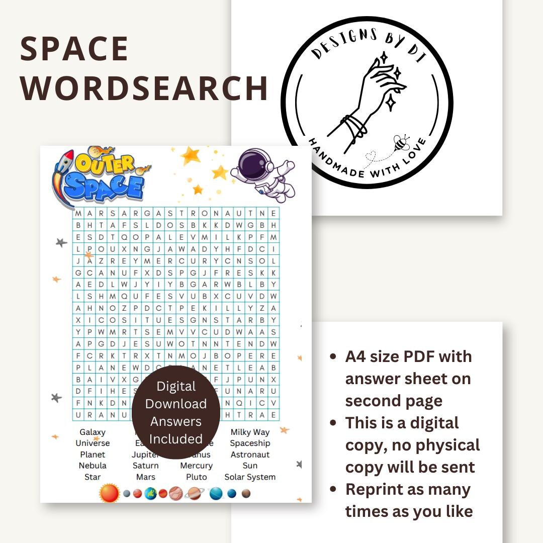 Printable Space Wordsearch - Etsy