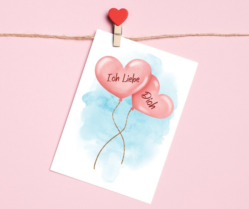 Romantic "ich Liebe Dich" Heart Balloons German Greeting Card for ...