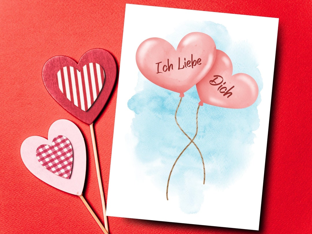 Romantic "ich Liebe Dich" Heart Balloons German Greeting Card for ...
