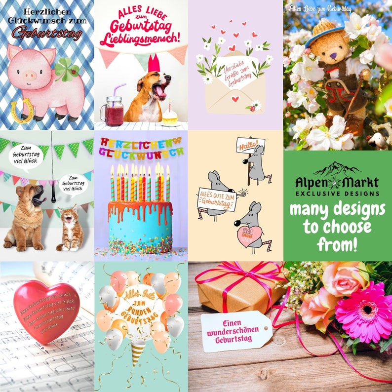 German Birthday Card With Cute Mouse Holding geburtstag Greeting Signs ...