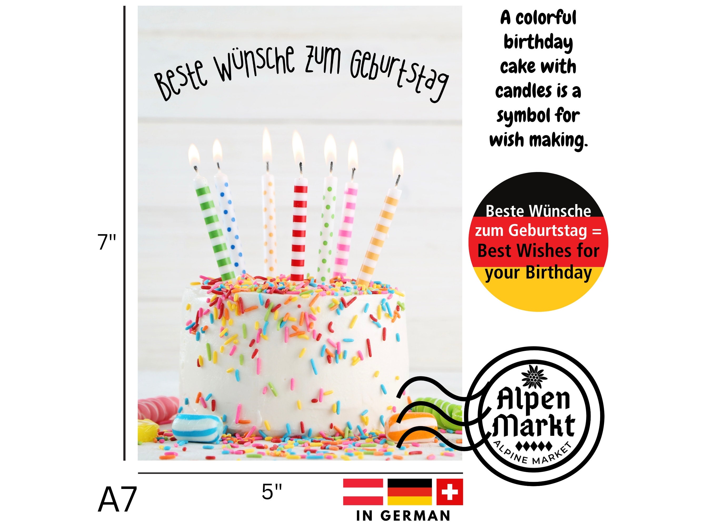 German Birthday Card "best Wishes for Your Birthday" = "beste Wünsche ...