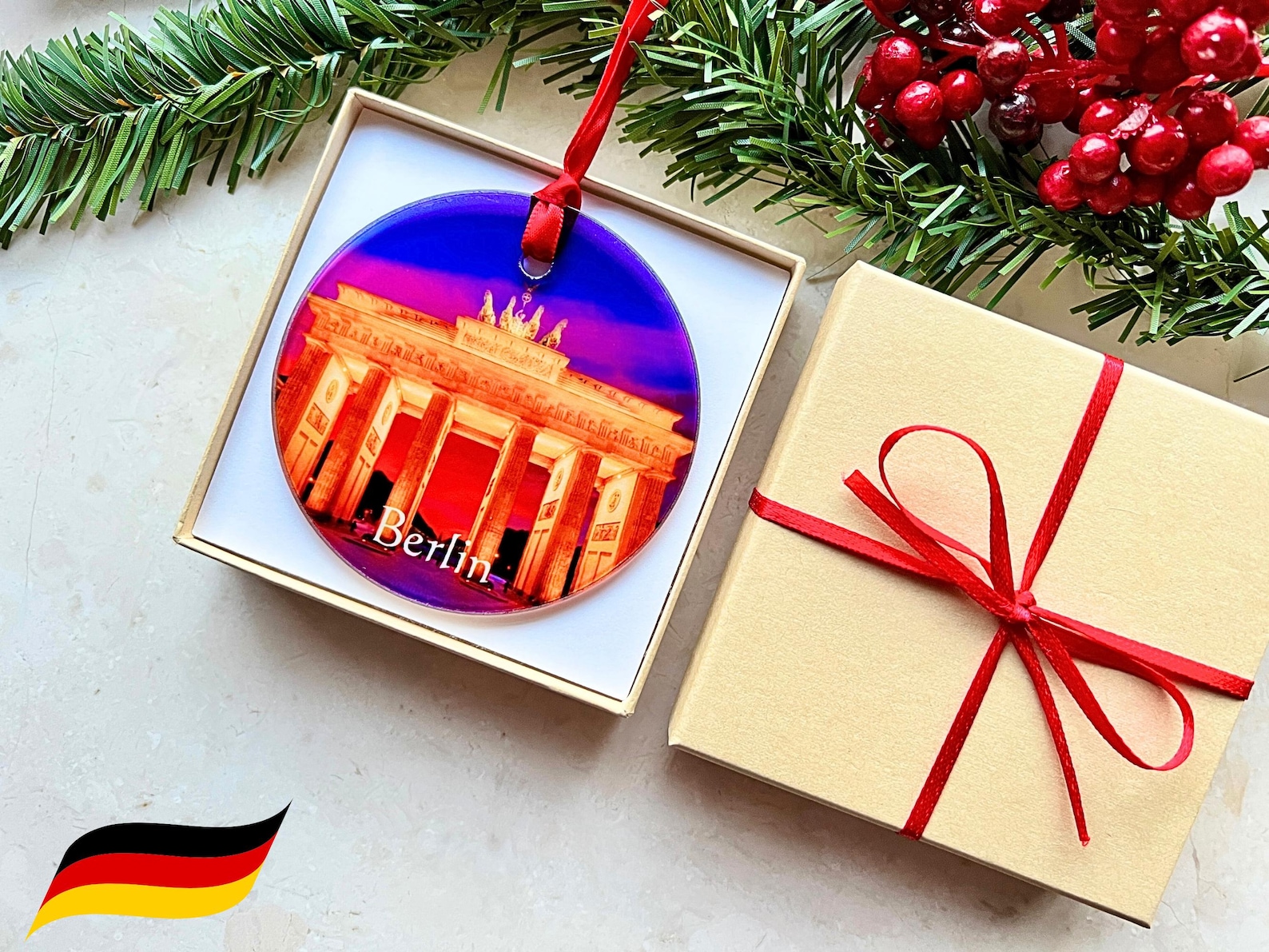 Berlin Germany Glass Ornament With Gift Box, Brandenburg Gate Keepsake ...