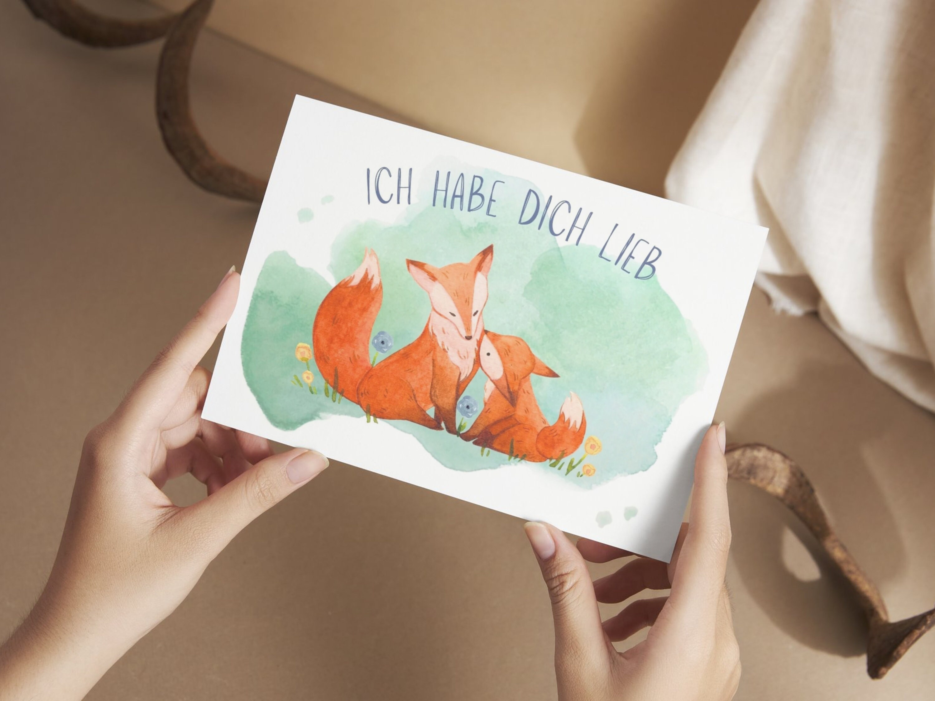 German Greeting Card for Any Occasion With Large and Small Fox is ...
