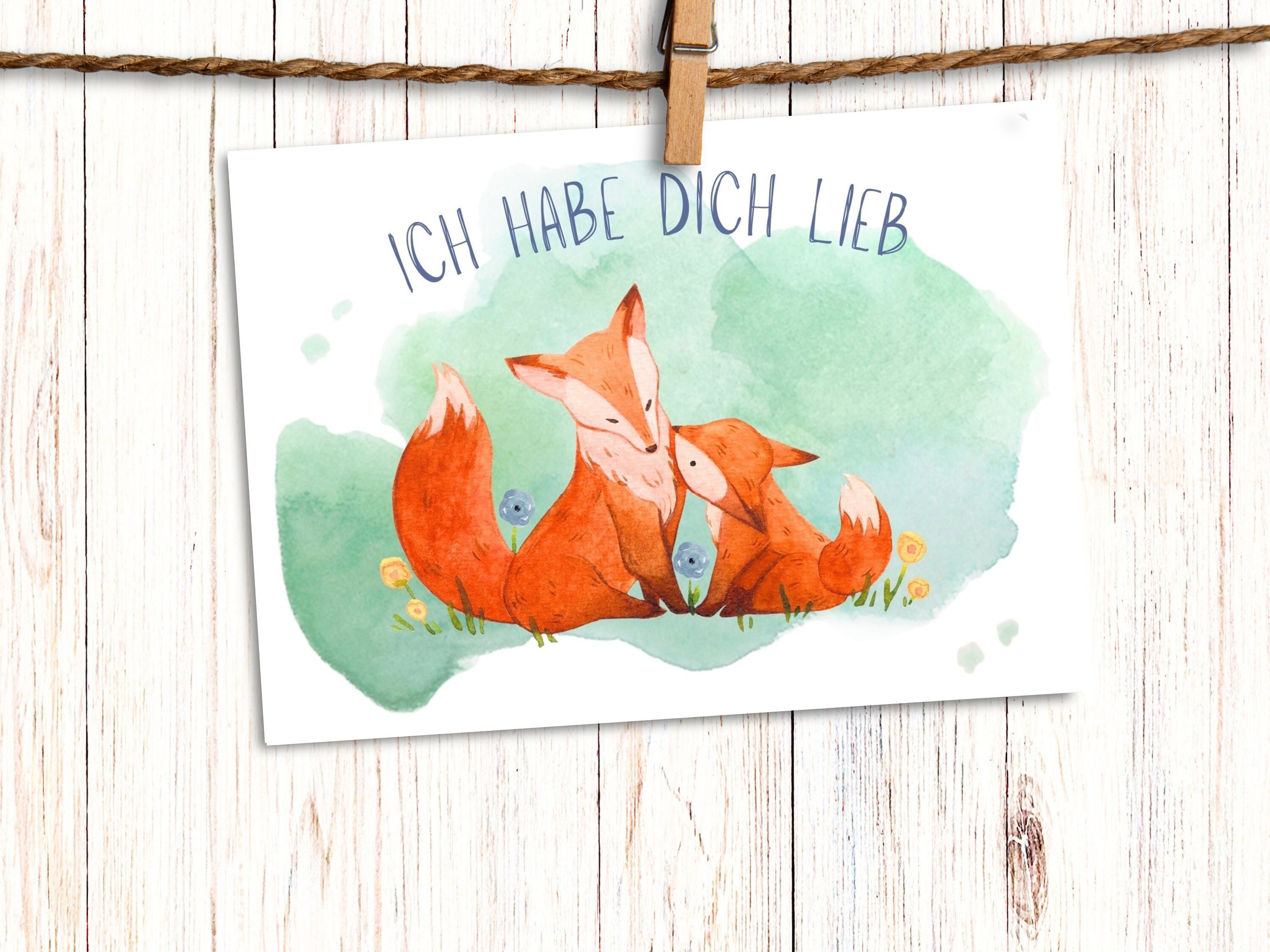German Greeting Card for Any Occasion With Large and Small Fox is ...
