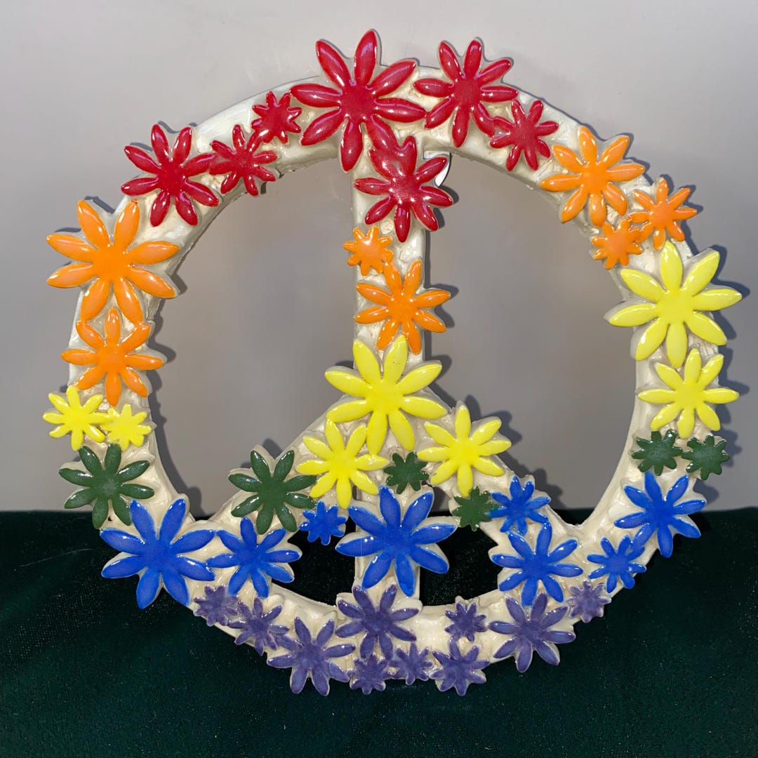 Ceramic Rainbow Peace Sign With Flowers - Etsy