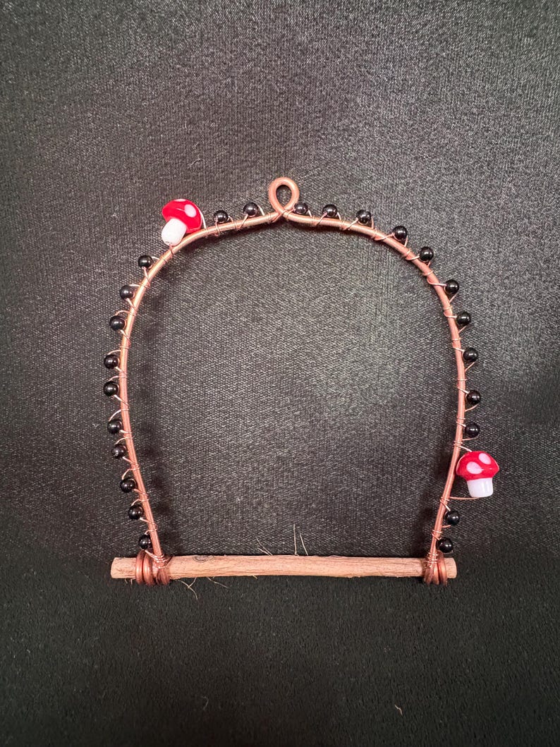 Copper Hummingbird Swing, Bird Perch With Glass Mushroom Beads and ...